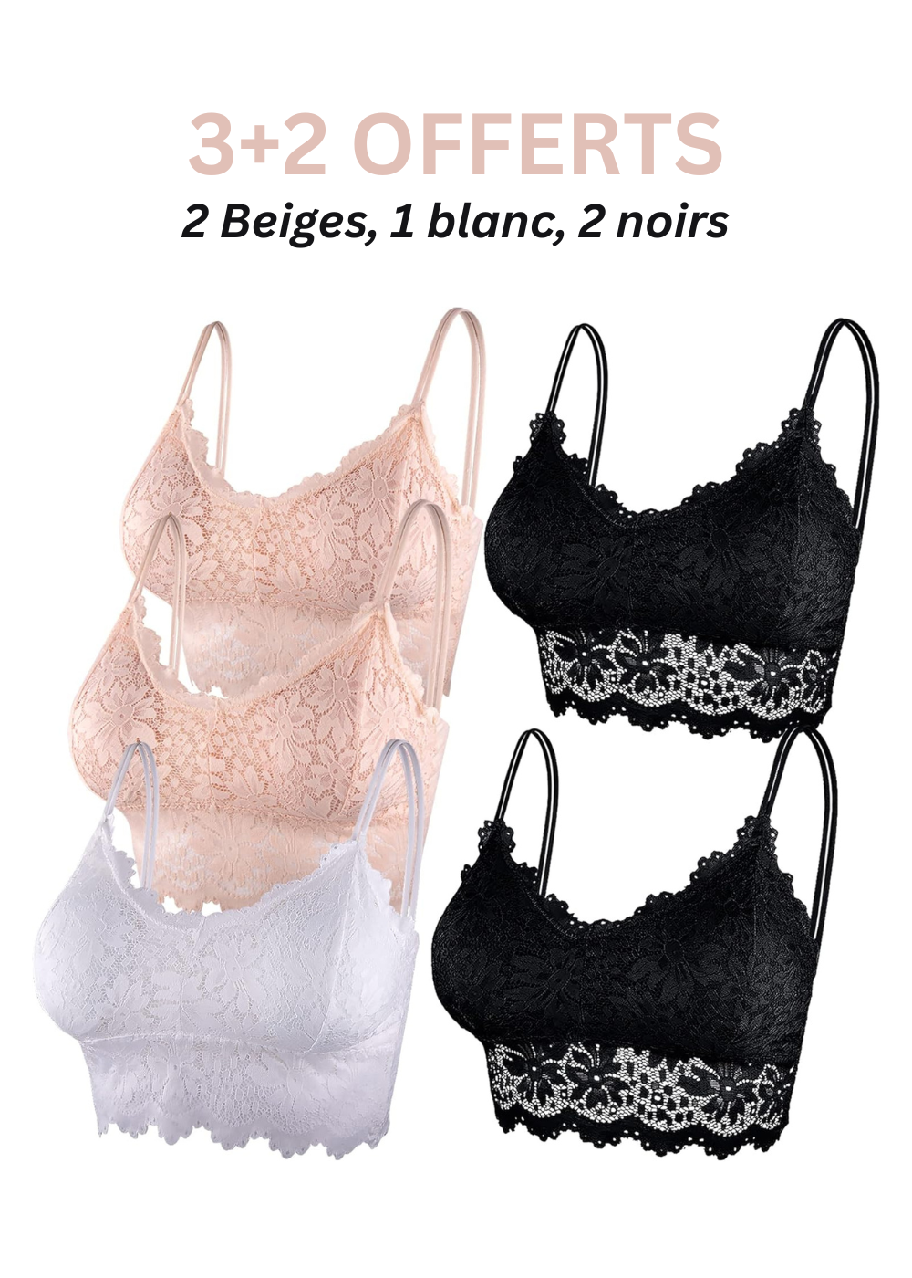 Lot de 5 bralettes sans armatures en dentelle – 88boutique